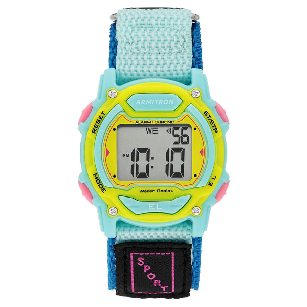 Armitron Light Blue & Dark Blue Nylon Band Yellow Dial Digital Kids ...