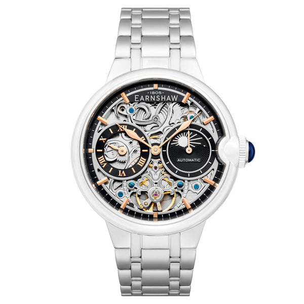 Earnshaw Silver Steel Black Dial Multi-function Men's Automatic Watch ...