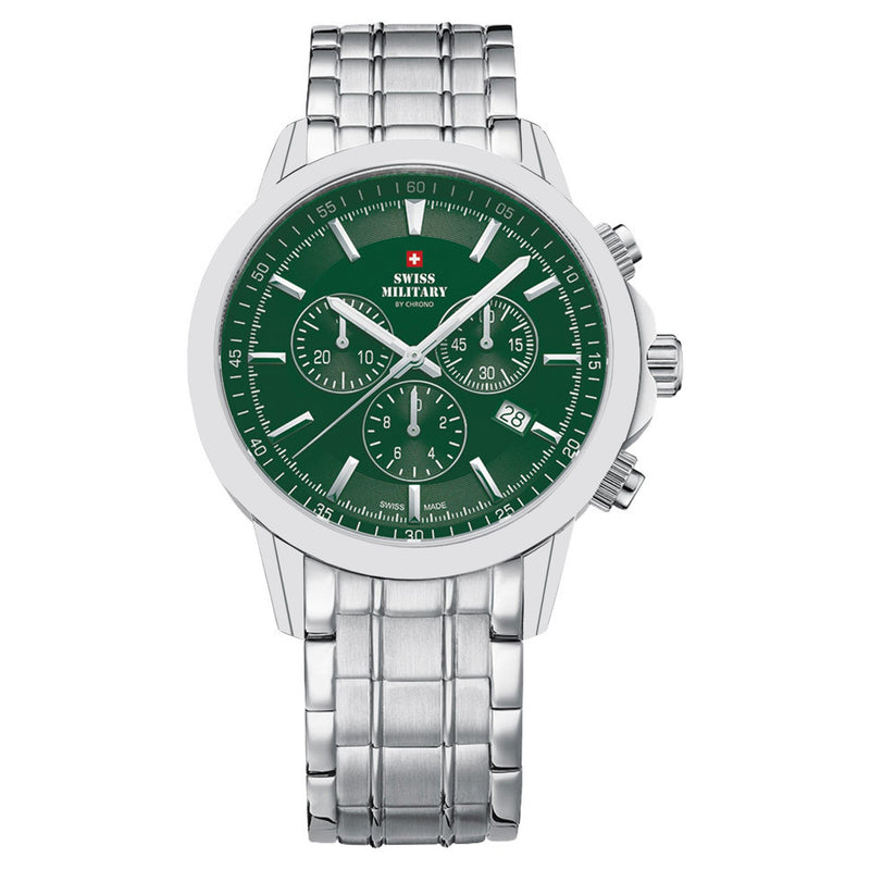 Swiss Military Silver Steel Green Dial Chronograph Men's Swiss Made ...