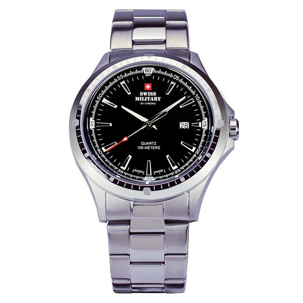 Swiss Military Silver Steel Black Dial Men's Watch - SMP34056.01 – GDL ...